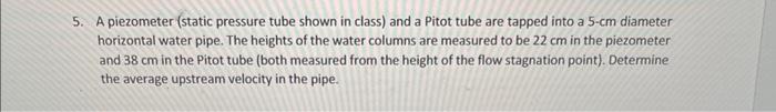 Solved 5. A piezometer (static pressure tube shown in class) | Chegg.com