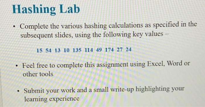 Solved Hashing Lab • Complete The Various Hashing 