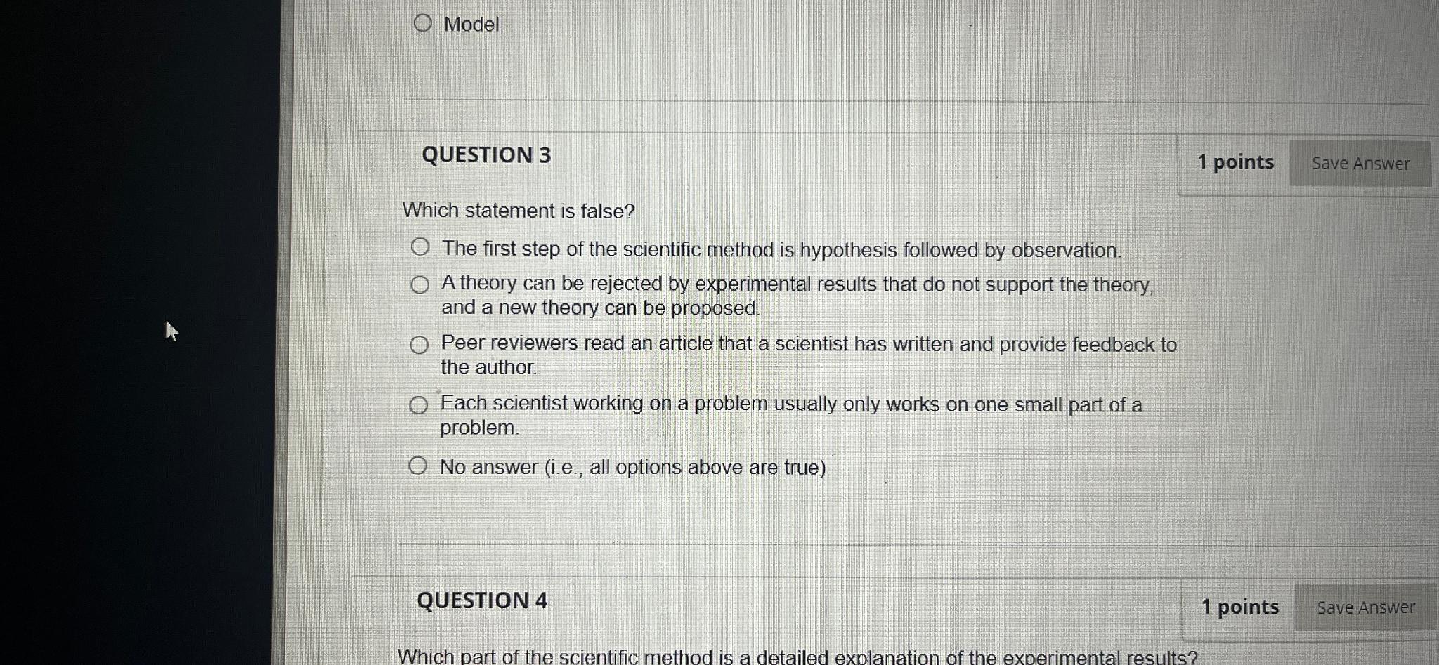 Solved ModelQUESTION 31 ﻿pointsWhich statement is false?The | Chegg.com