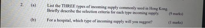 Solved 2. . (a) List the THREE types of incoming supply | Chegg.com
