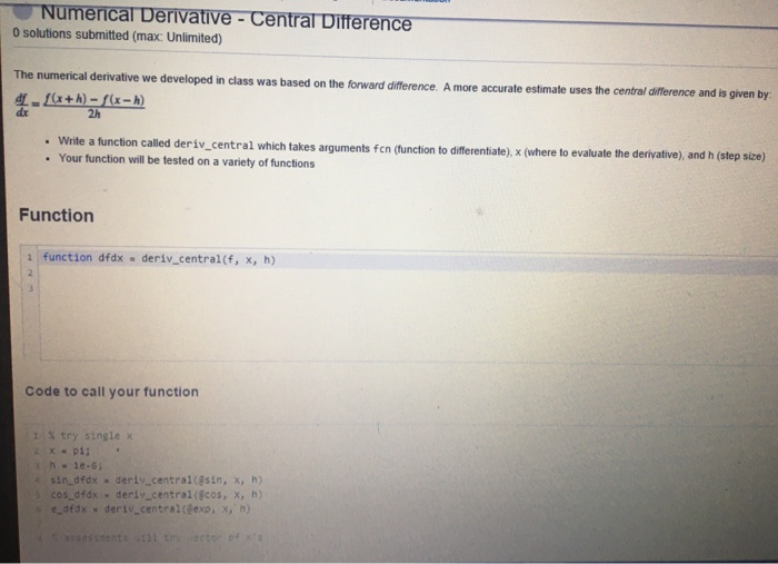 Solved Numerical Derivative - Central Difference O solutions | Chegg.com