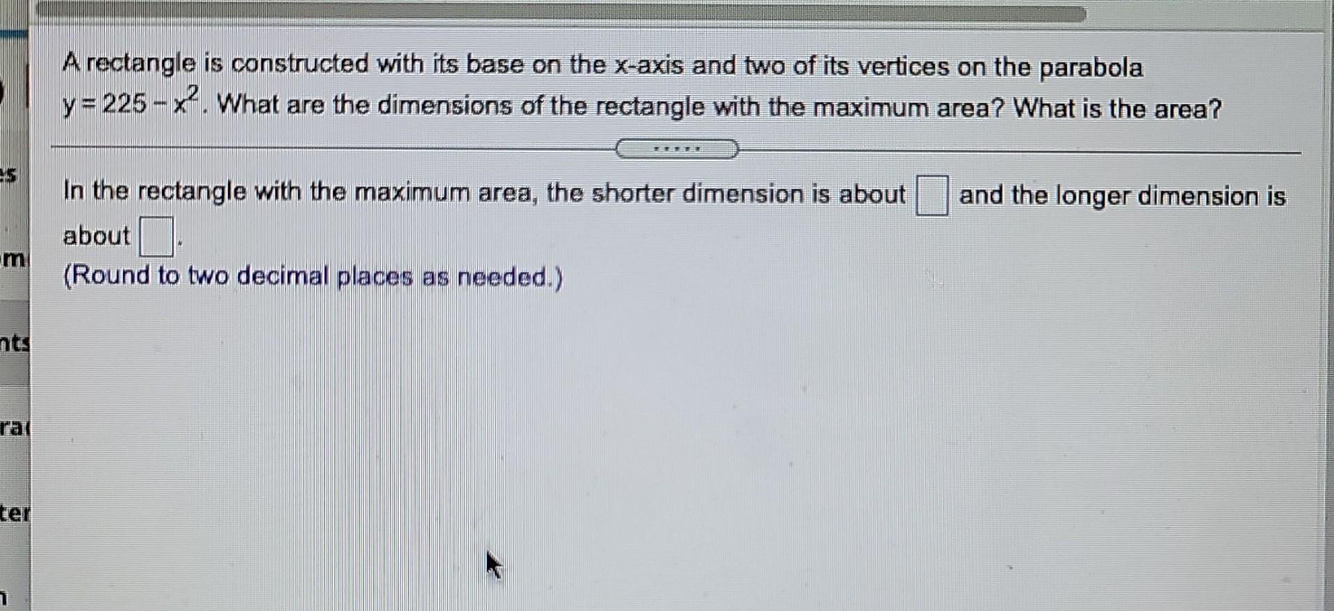 Solved A rectangle is constructed with its base on the | Chegg.com