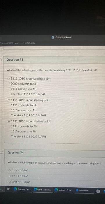 Solved Which of the following correctly converts from binary | Chegg.com