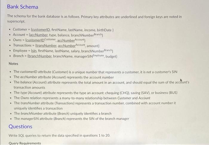 Solved Bank Schema The schema for the bank database is as | Chegg.com