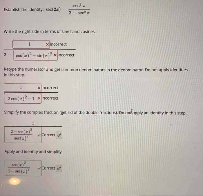 Solved Establish the identity: sec(2x) sec? 2 - sec2 Write | Chegg.com
