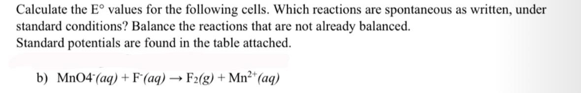Solved Calculate the E° ﻿values for the following cells. | Chegg.com