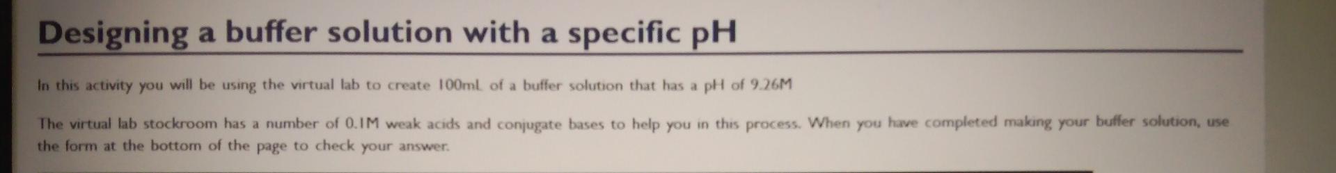 Solved Designing a buffer solution with a specific pH In | Chegg.com