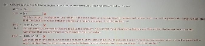 (c) ﻿Convert each of the following angular sizes into | Chegg.com