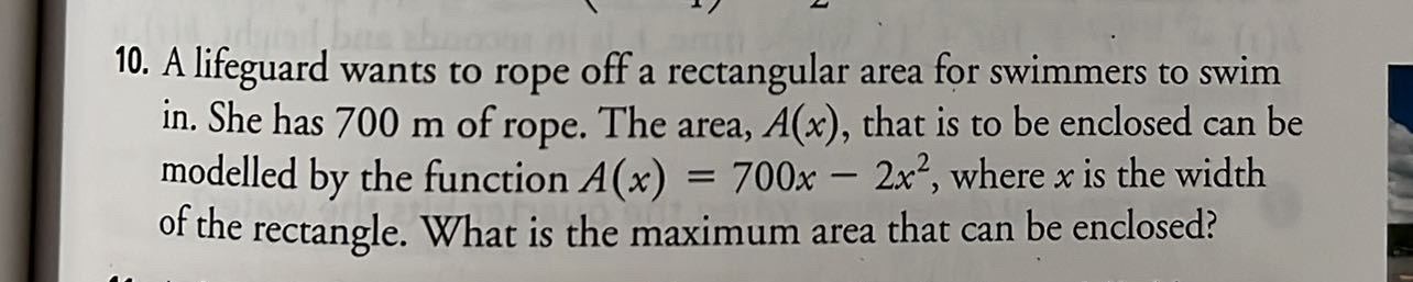 Solved A lifeguard wants to rope off a rectangular area for | Chegg.com