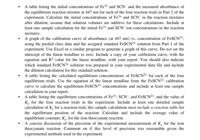 A table listing the initial concentrations of Fe3+ | Chegg.com