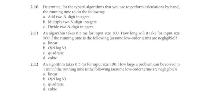 Solved 2.10 Determine, for the typical algorithms that you | Chegg.com