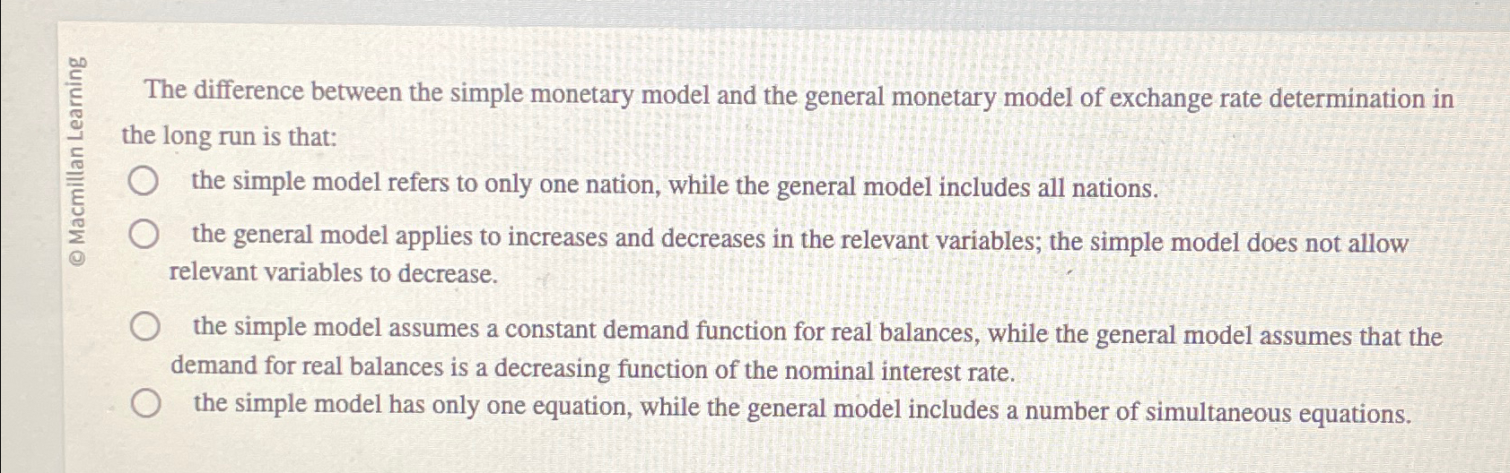 Solved The difference between the simple monetary model and | Chegg.com