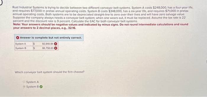 Solved Rust Industrial Systems is trying to decide between | Chegg.com
