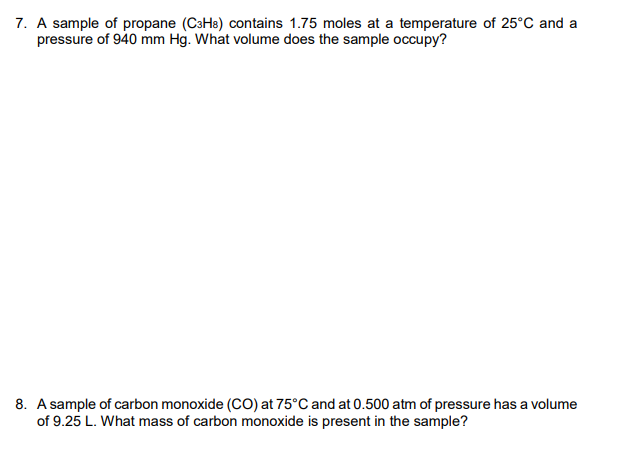 Solved A sample of propane (C3H8) ﻿contains 1.75 ﻿moles at a | Chegg.com