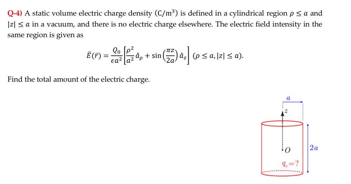 Solved Q-4) ﻿A static volume electric charge density (Cm3) | Chegg.com