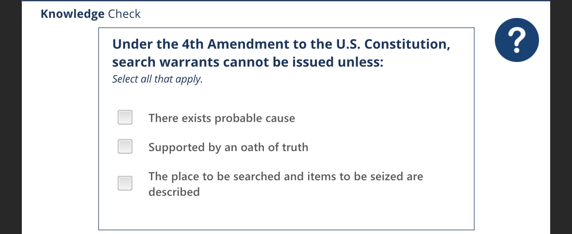 Knowledge CheckUnder the 4th Amendment to the U.S. | Chegg.com