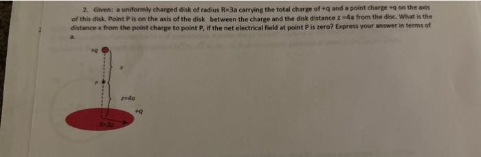 Solved 2. Given: a uniformly charged disk of radius R=3aa | Chegg.com