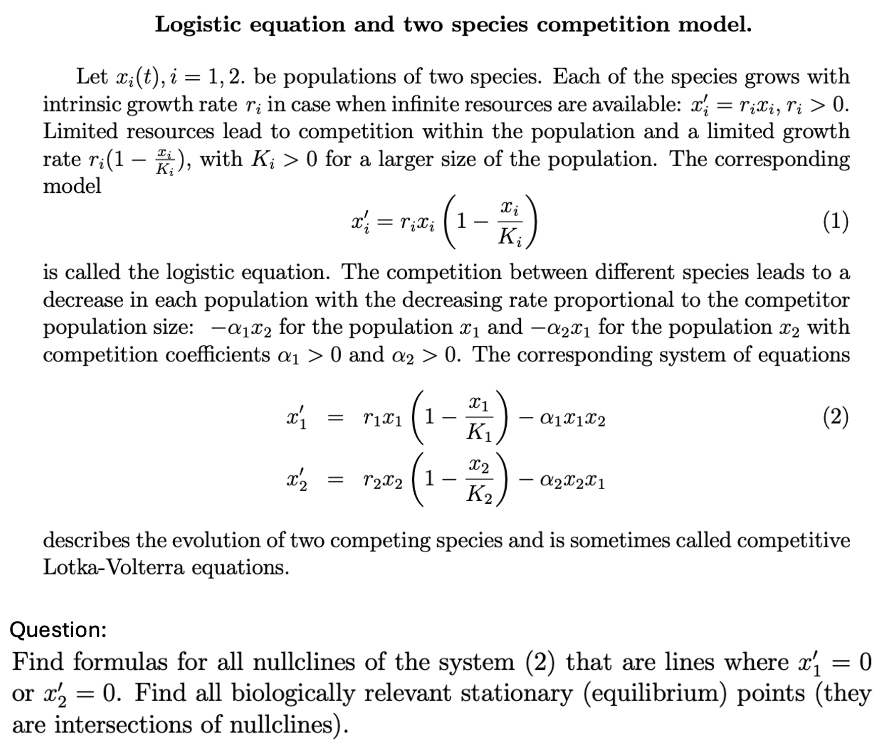 Solved Question:Find formulas for all nullclines of the | Chegg.com