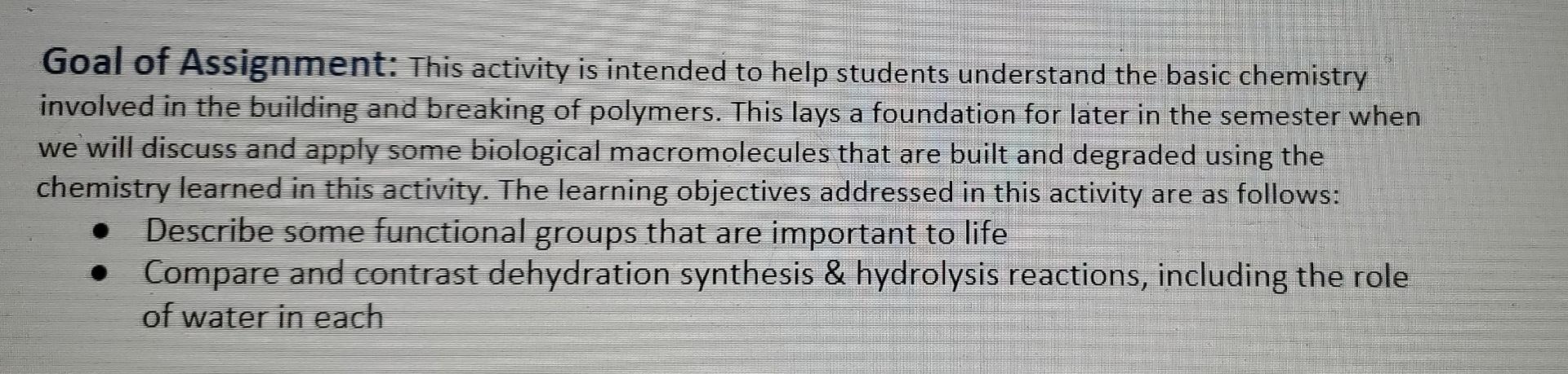 Solved Goal of Assignment: This activity is intended to help | Chegg.com