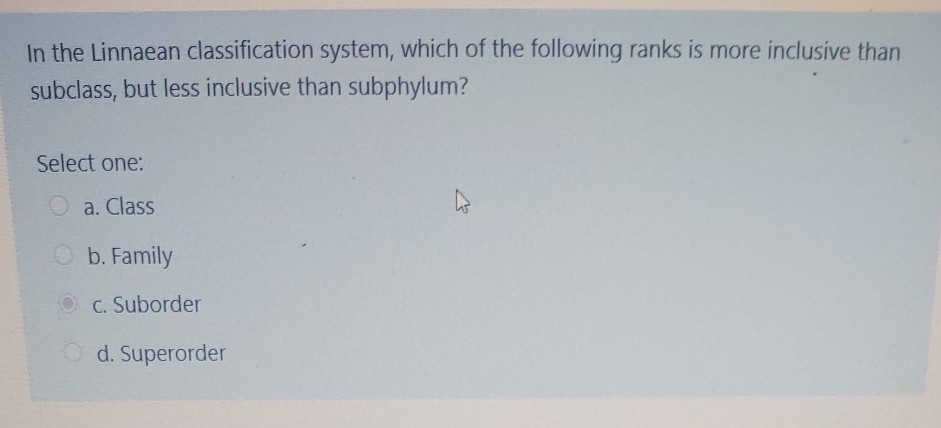 Solved In the Linnaean classification system, which of the | Chegg.com