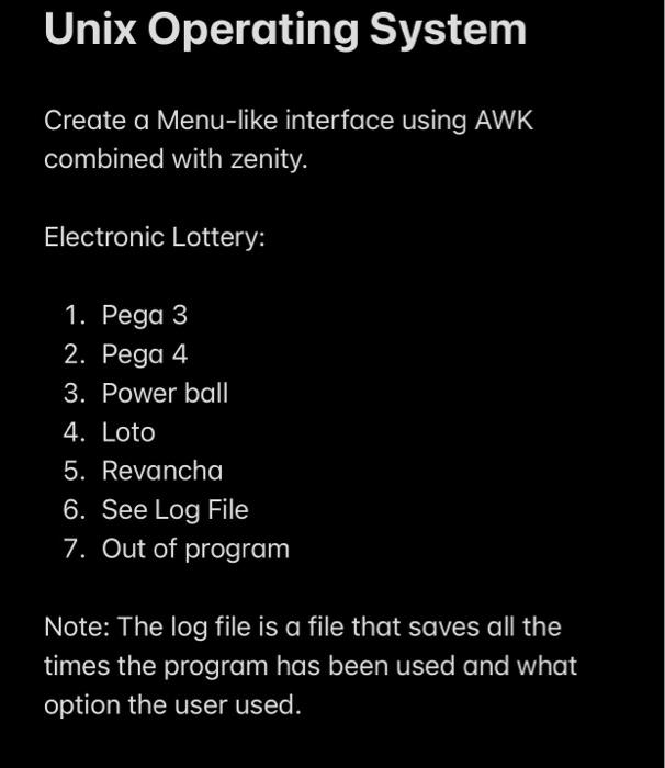 Solved Unix Operating System Create a Menu-like interface | Chegg.com