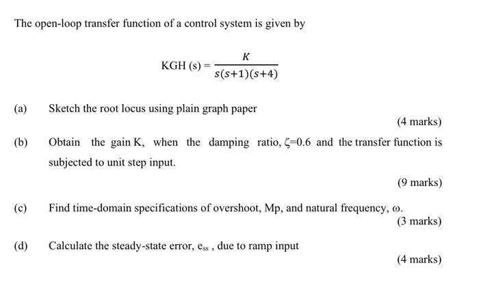 Solved The open-loop transfer function of a control system | Chegg.com
