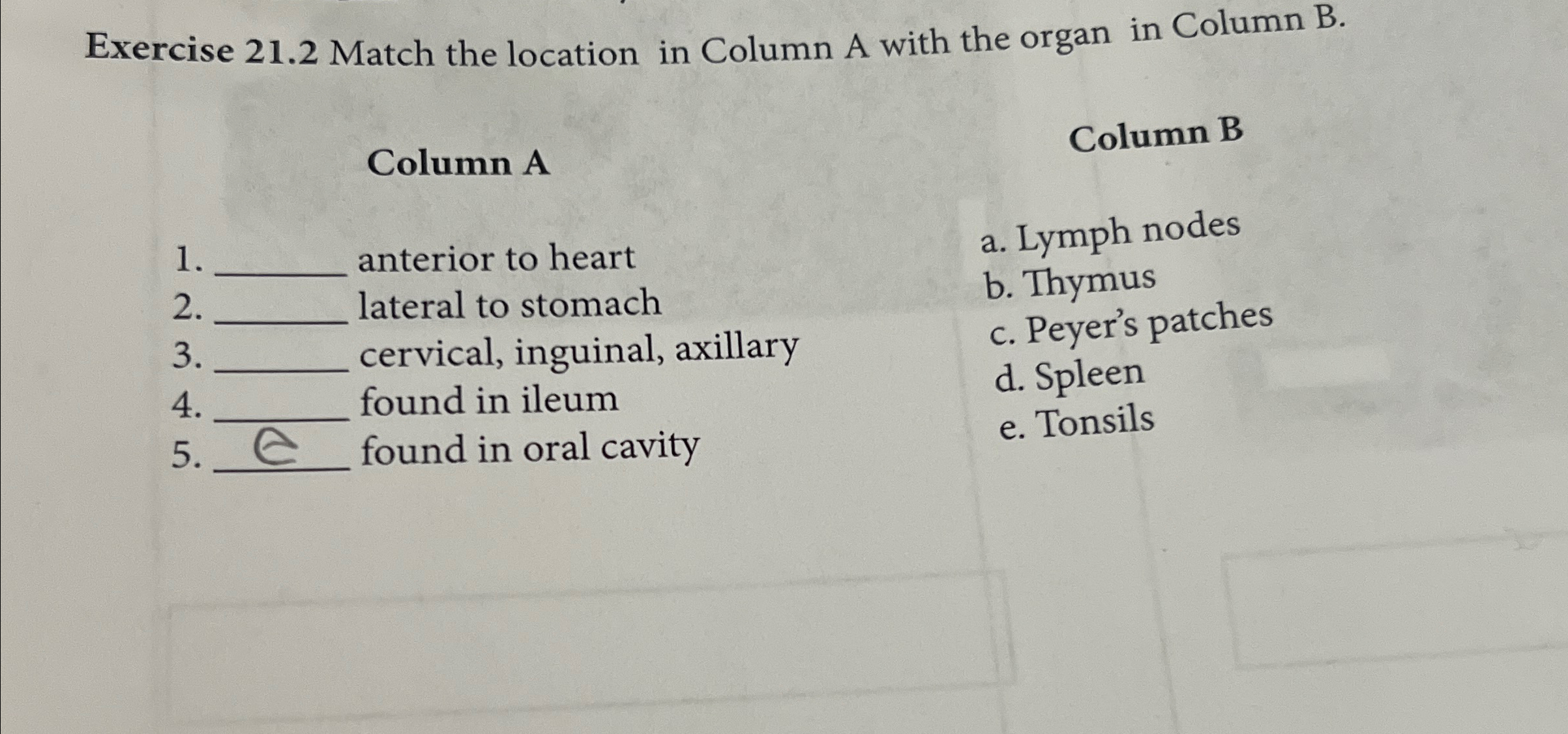 Solved Exercise 21.2 ﻿Match the location in Column A with | Chegg.com