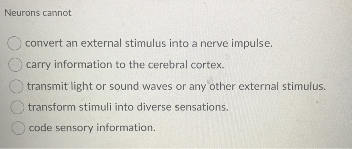 Solved Neurons cannot convert an external stimulus into a | Chegg.com