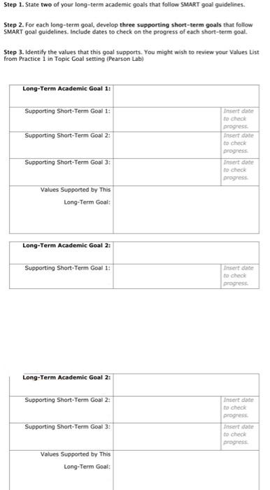 Solved Step 1. State two of your long-term academic goals | Chegg.com