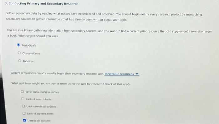 Solved 3. Conducting Primary and Secondary Research Gather | Chegg.com