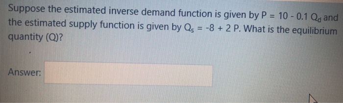 Solved Suppose the estimated inverse demand function is | Chegg.com