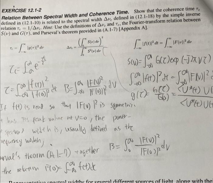 Solved EXER'CISE 12.1-2 Relation Between Spectral Width and | Chegg.com