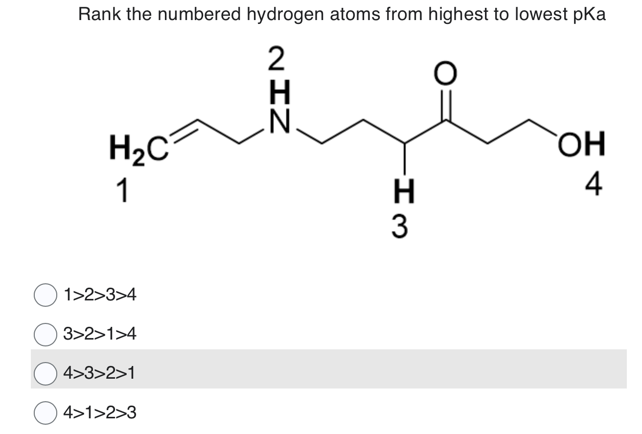 Solved Rank the numbered hydrogen atoms from highest to | Chegg.com
