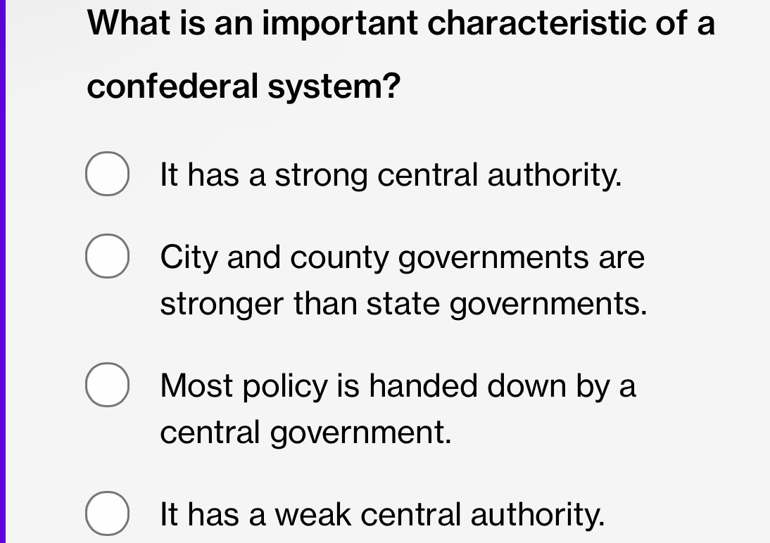 Solved What is an important characteristic of a confederal | Chegg.com