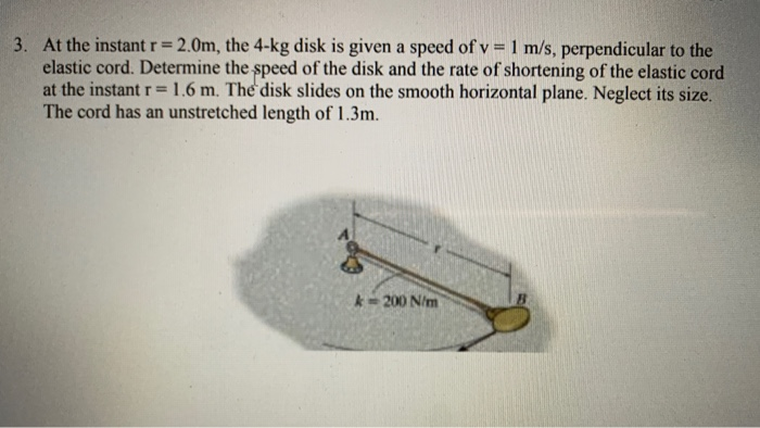 Solved 3. At the instant r= 2.0m, the 4-kg disk is given a | Chegg.com