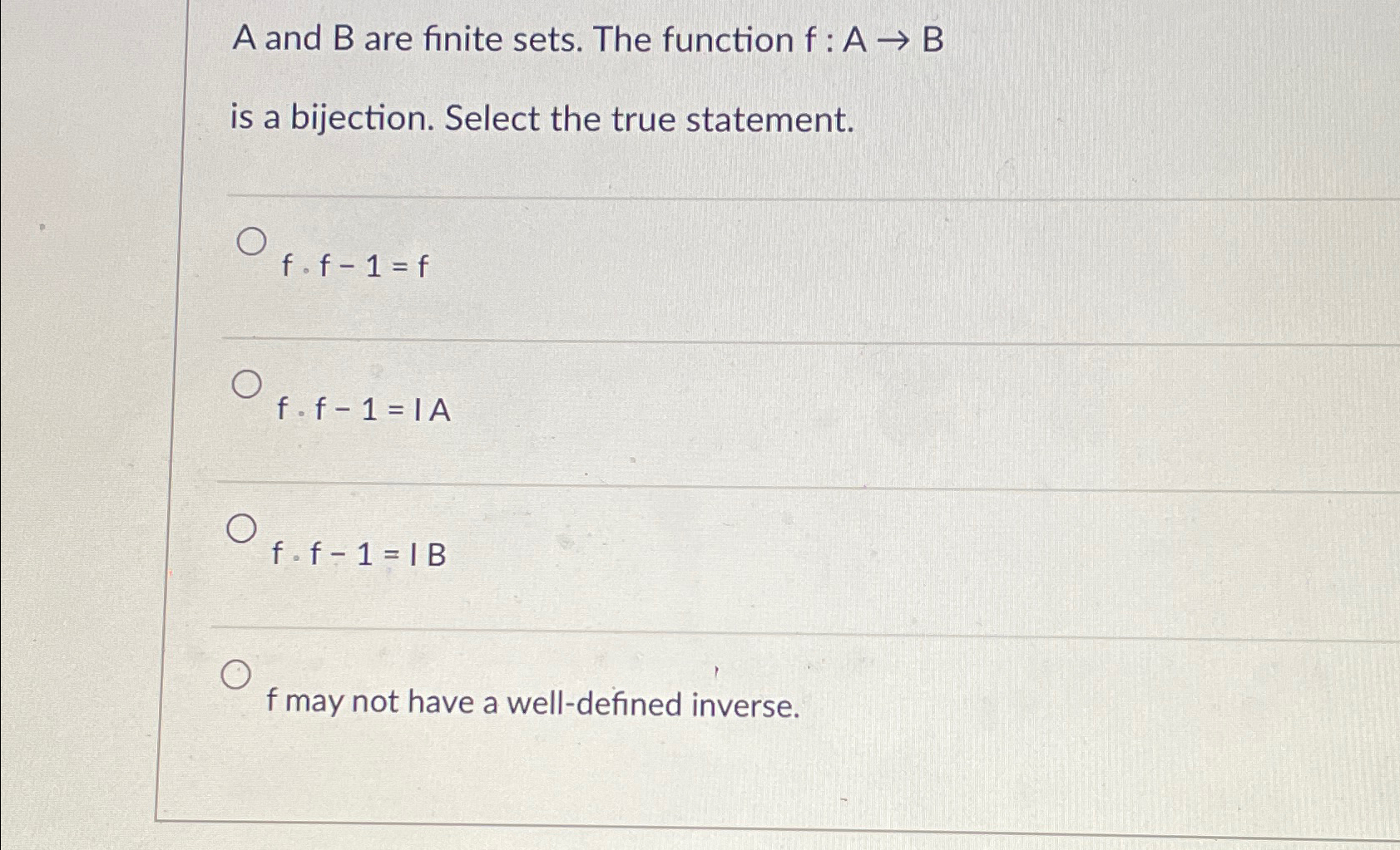 Solved A and B ﻿are finite sets. The function f:A→B ﻿is a | Chegg.com