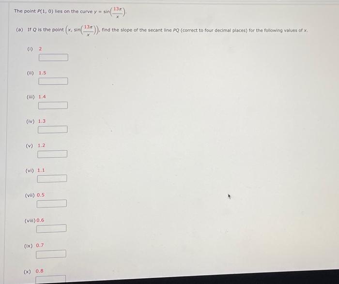 Solved 13. The point P(1, 0) lies on the curve y sin 13 (ə) | Chegg.com
