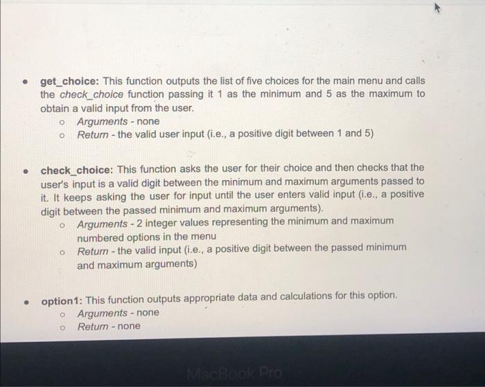 Solved get_choice: This function outputs the list of five | Chegg.com