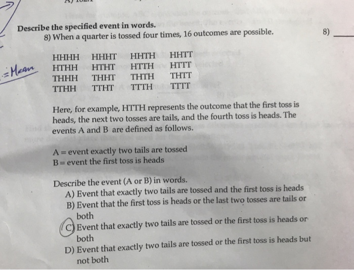 Solved A) IULIT Describe the specified event in words. 8) | Chegg.com