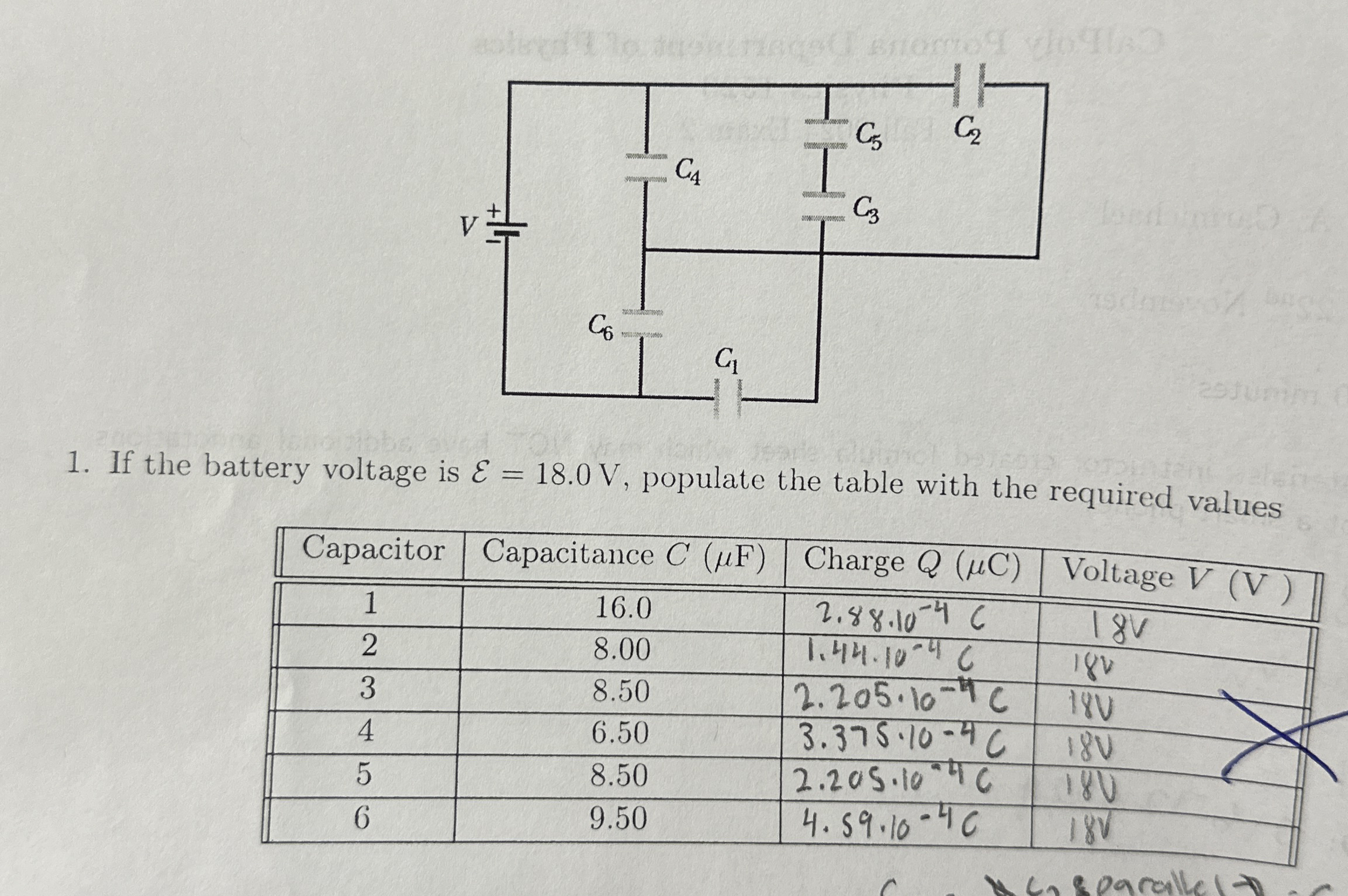 Solved If the battery voltage is E=18.0V, ﻿populate the | Chegg.com