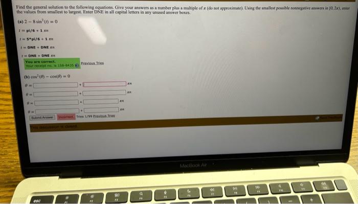 Solved the values from smallest to largest. Enter DNE in all | Chegg.com