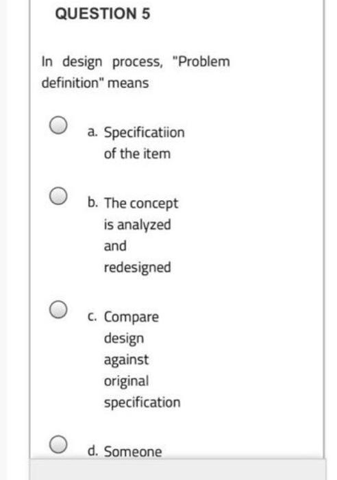 In design process, "Problem definition" means a. | Chegg.com