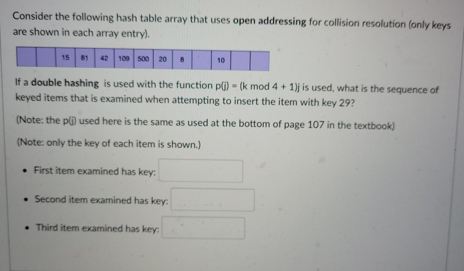 Consider the following hash table array that uses | Chegg.com