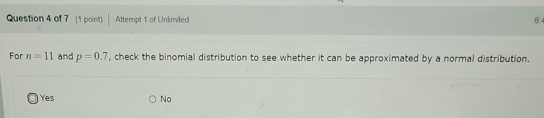 Solved Question 1 of 7 (1 point) | Attempt 1 of Unlimited | Chegg.com