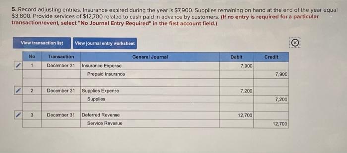 Solved of 65. Record adjusting entries. Insurance expired | Chegg.com