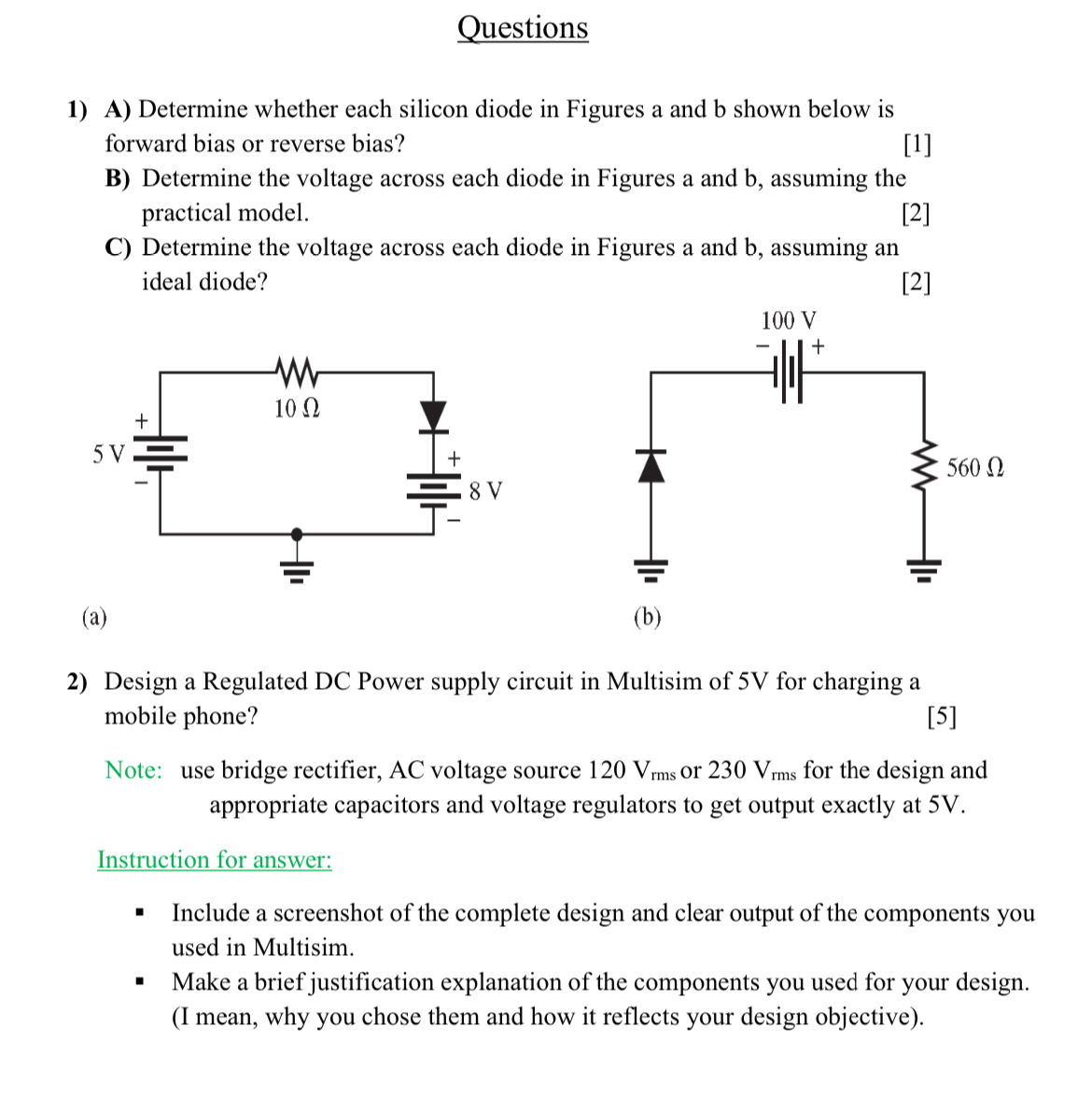 Solved QuestionsA) ﻿Determine whether each silicon diode in | Chegg.com