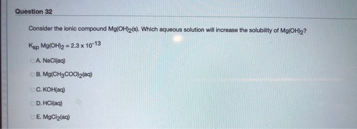 Solved Question 32 Consider the ionic compound Mg(OH)2(s). | Chegg.com