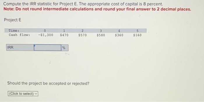 Solved Compute the IRR statistic for Project E. The | Chegg.com