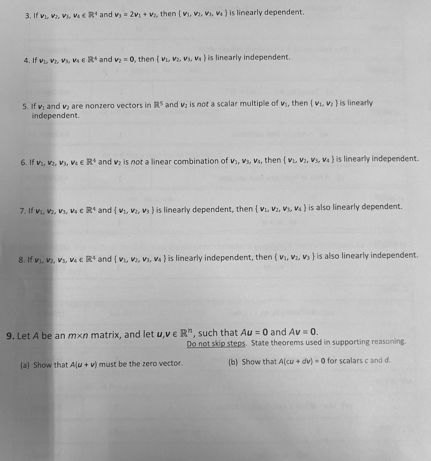 Solved True or false? If false, why? ﻿If v1,v2,v3,v4inR4 | Chegg.com