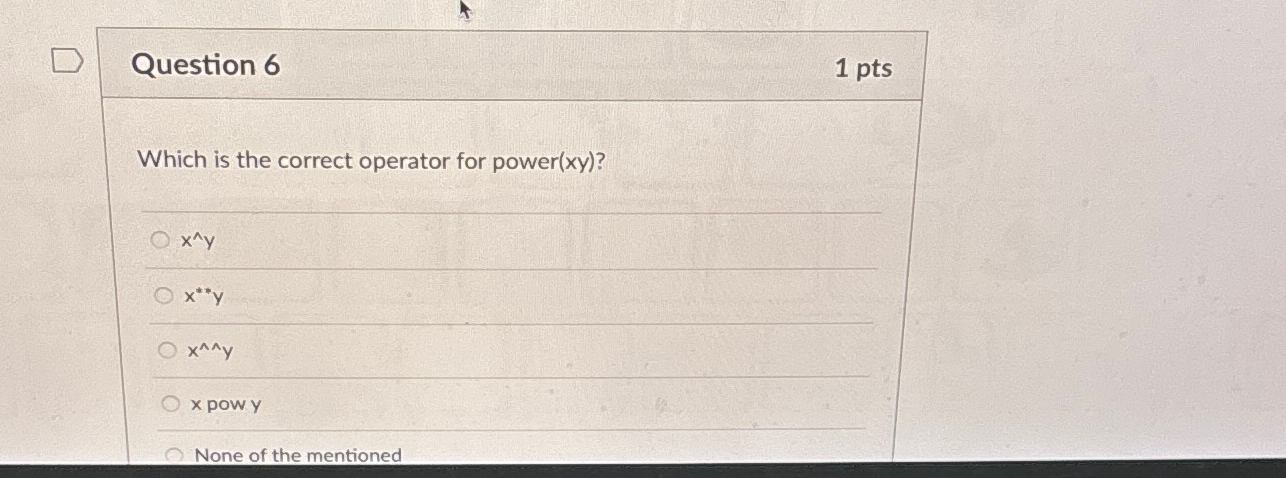 Solved Question 61ptsWhich is the correct operator for | Chegg.com